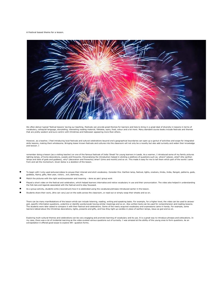 A Festival Based Theme For A Lesson | PDF | Vocabulary | Reading ...