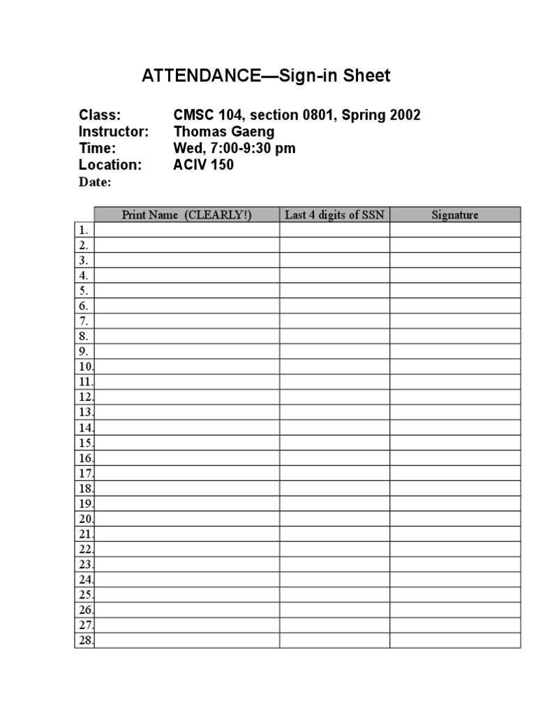 ATTENDANCE-Sign-in Sheet | PDF