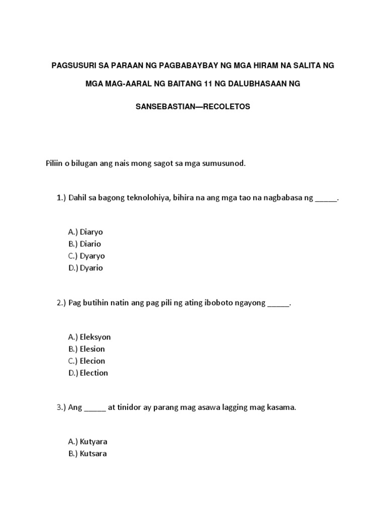 Filipino Survey | PDF