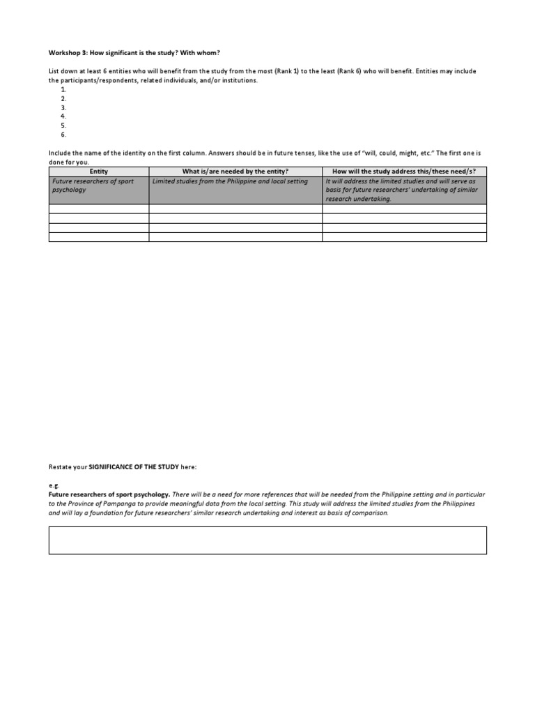 Workshop 3 Signifiance of The Study | PDF | Psychology | Psychological ...