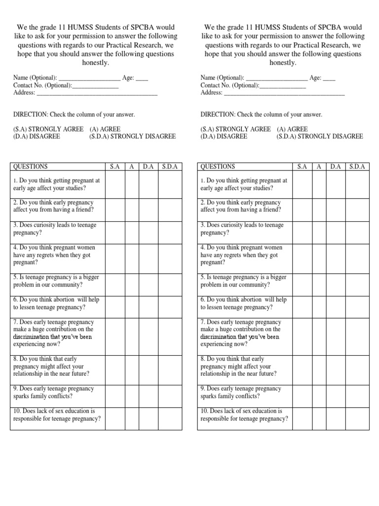 Thesis Questionnare 4 Pdf Sex Education Pregnancy