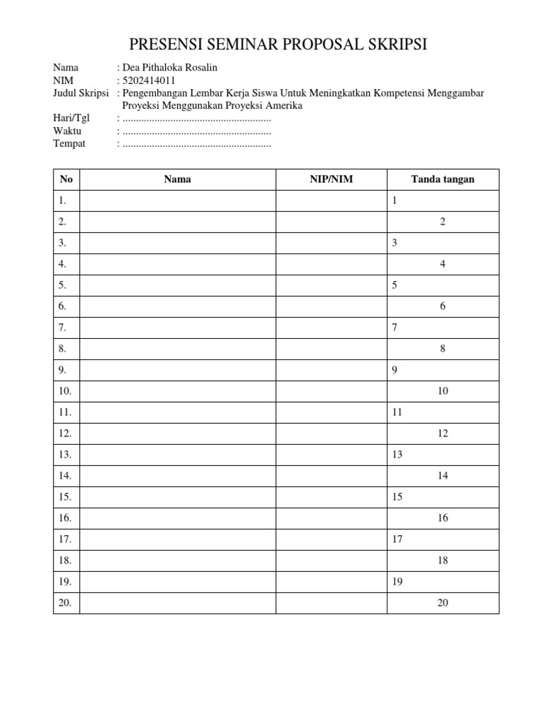 Presensi Seminar Proposal Skripsi - DPR | PDF