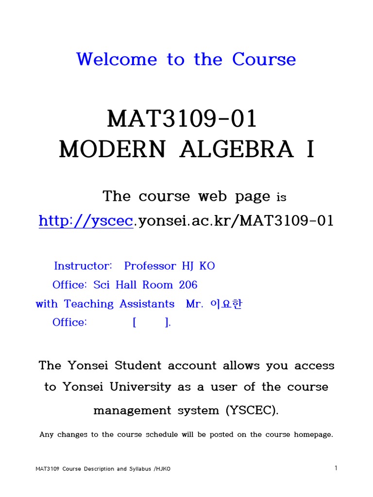 Mat3109-01 Modern Algebra I | PDF | Group (Mathematics) | Ring (Mathematics)