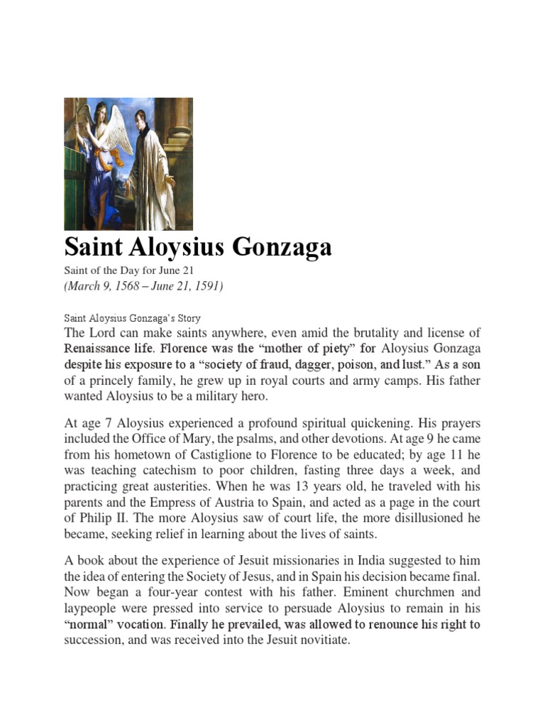 Saint Aloysius Gonzaga | PDF | Catholic Church | Religious Behaviour ...