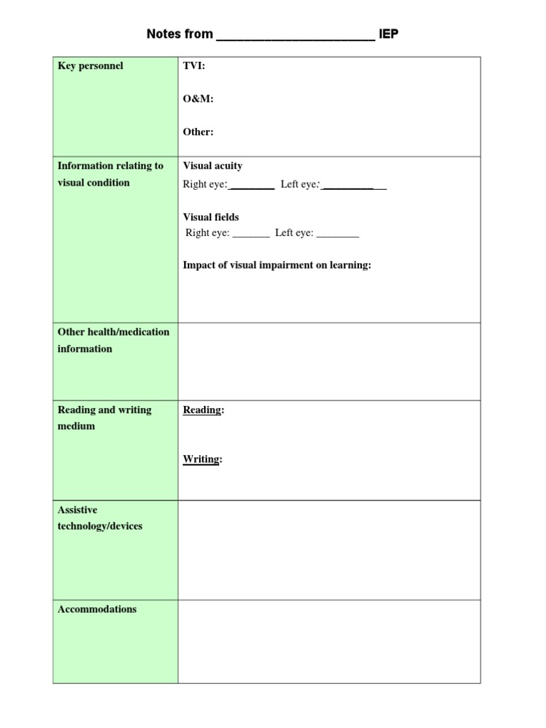 IEP Notes for Visual Impairment | PDF