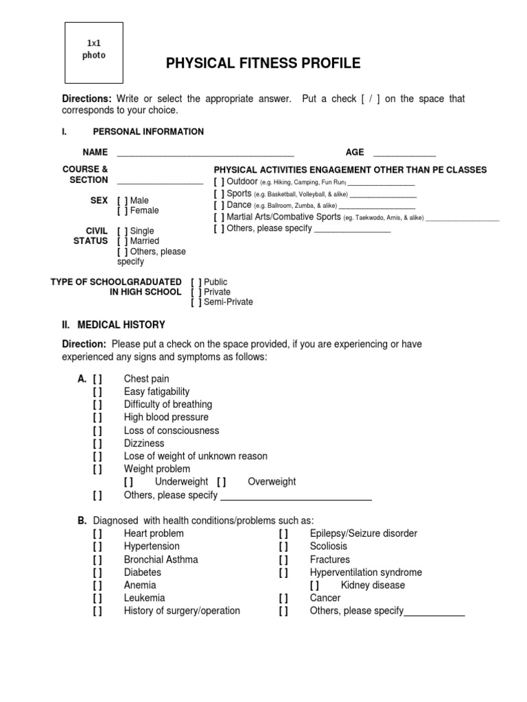 College Physical Fitness Profile PDF | PDF | Physical Fitness | Body ...