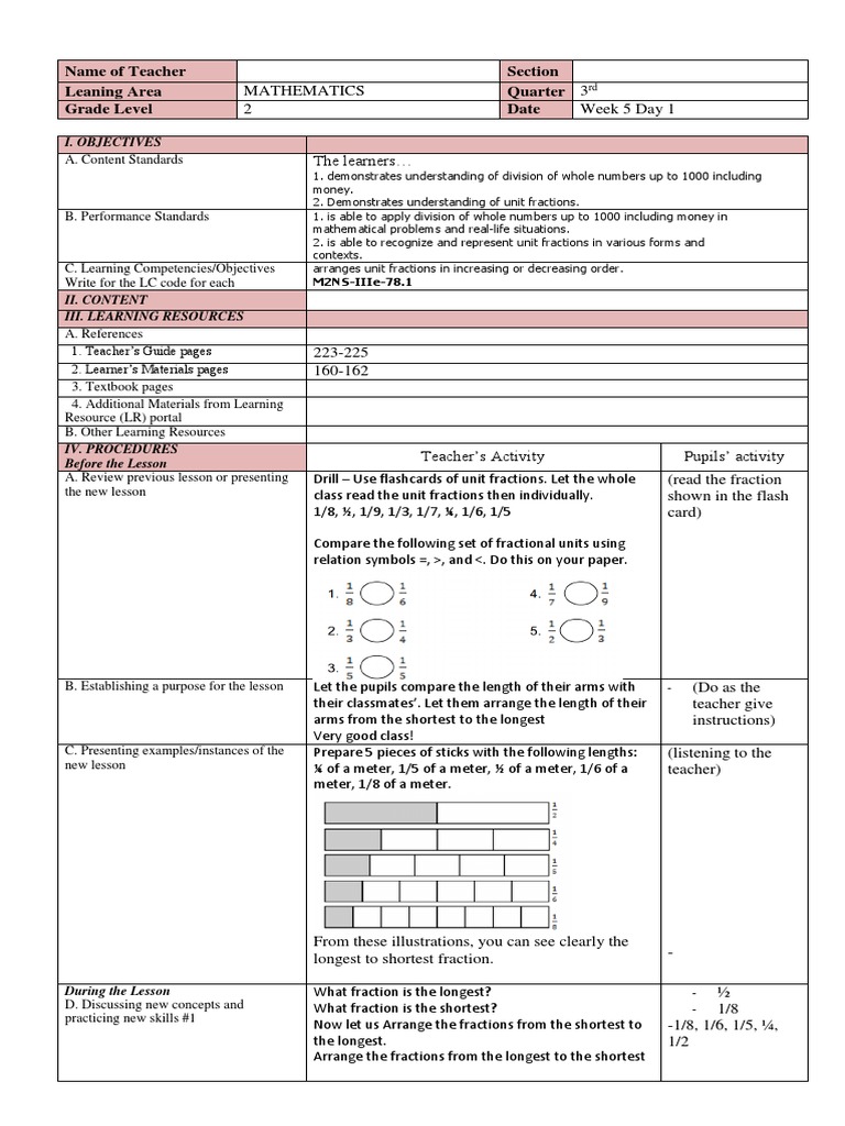 Week 5 Day 1 3rd Quarter | PDF | Fraction (Mathematics) | Educational ...