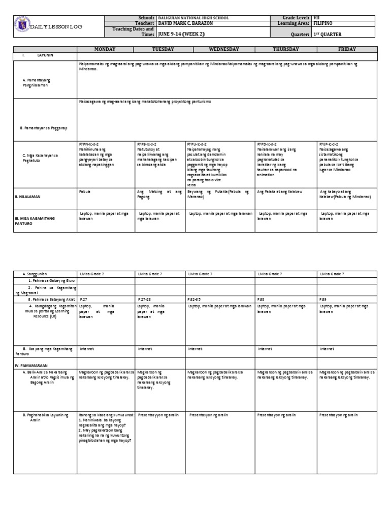 DLL Filipino 7 q1 w2 | PDF