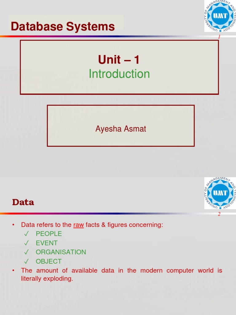 Database Systems: Ayesha Asmat | Download Free PDF | Databases | Information Management