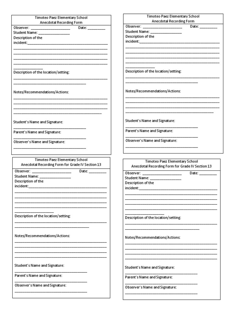 Anecdotal Record Form | PDF | Learning