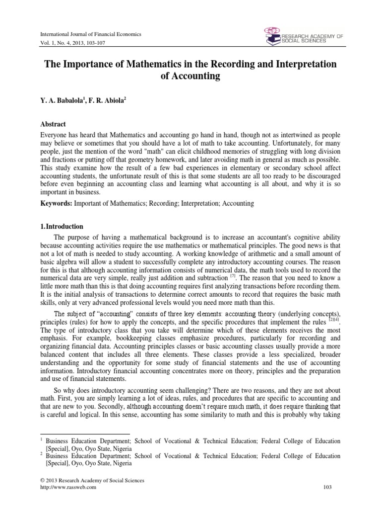 The Importance of Mathematics in The Rec PDF | PDF | Equity (Finance ...