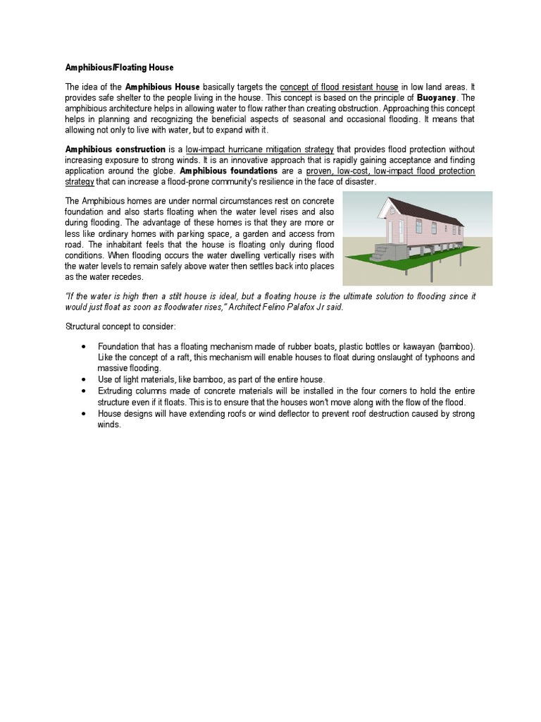 Amphibious House: Flood-Resistant Design | PDF | Home & Garden