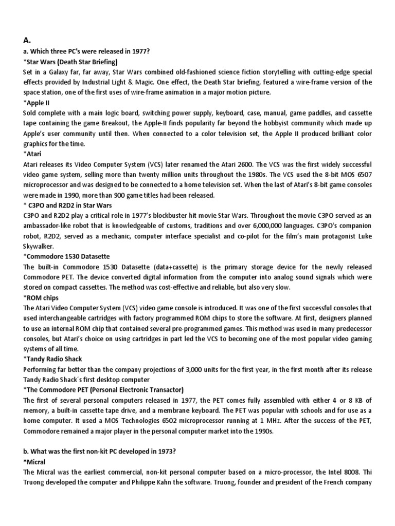 A. Which Three PC's Were Released in 1977? | PDF | Personal Computers ...