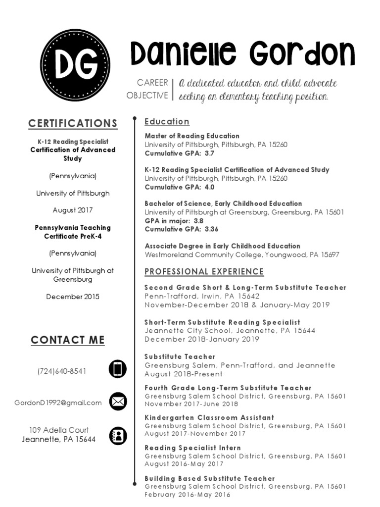 Danielle Gordon Resume | PDF | Behavior Modification | Learning