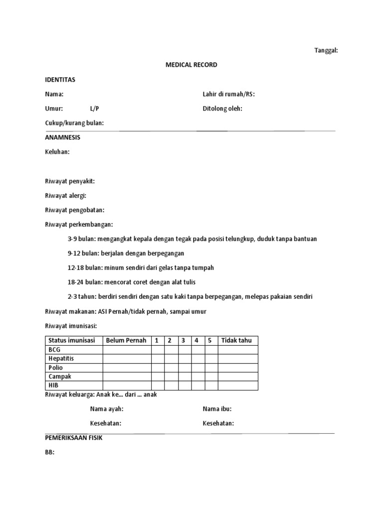 Form Anamnesis Anak | PDF