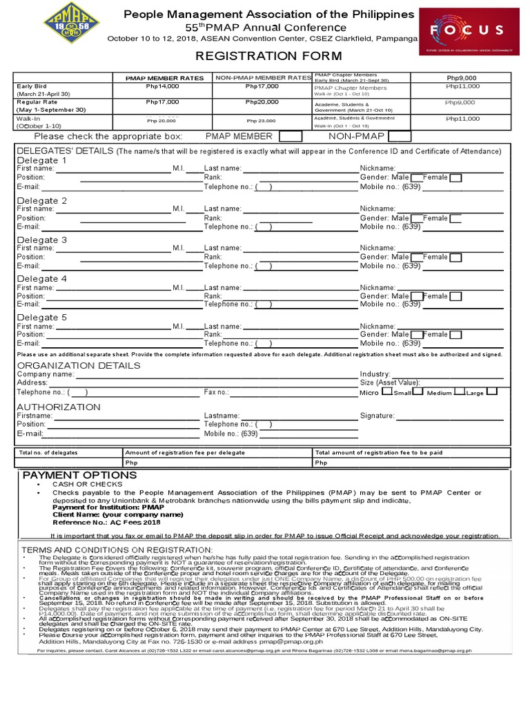 Registration Form: 55 PMAP Annual Conference | PDF | Fee | Service ...