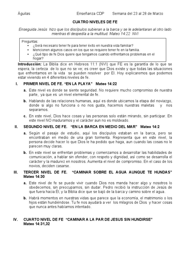 Cuatro Niveles de Fe en la Biblia | PDF | Fe | Oración