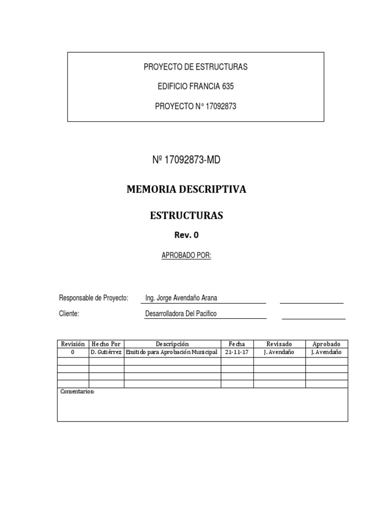 Memoria Descriptiva - Edificio Francia | PDF | Fundación (Ingeniería) | edificio