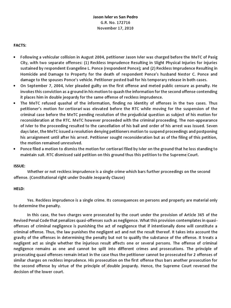 Jason Ivler Vs San Pedro | PDF | Double Jeopardy | Crime & Violence