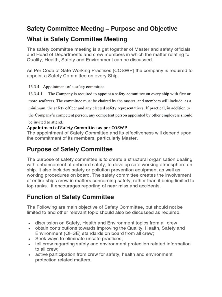 Safety Committee Meeting - Purpose and Objective What Is Safety ...