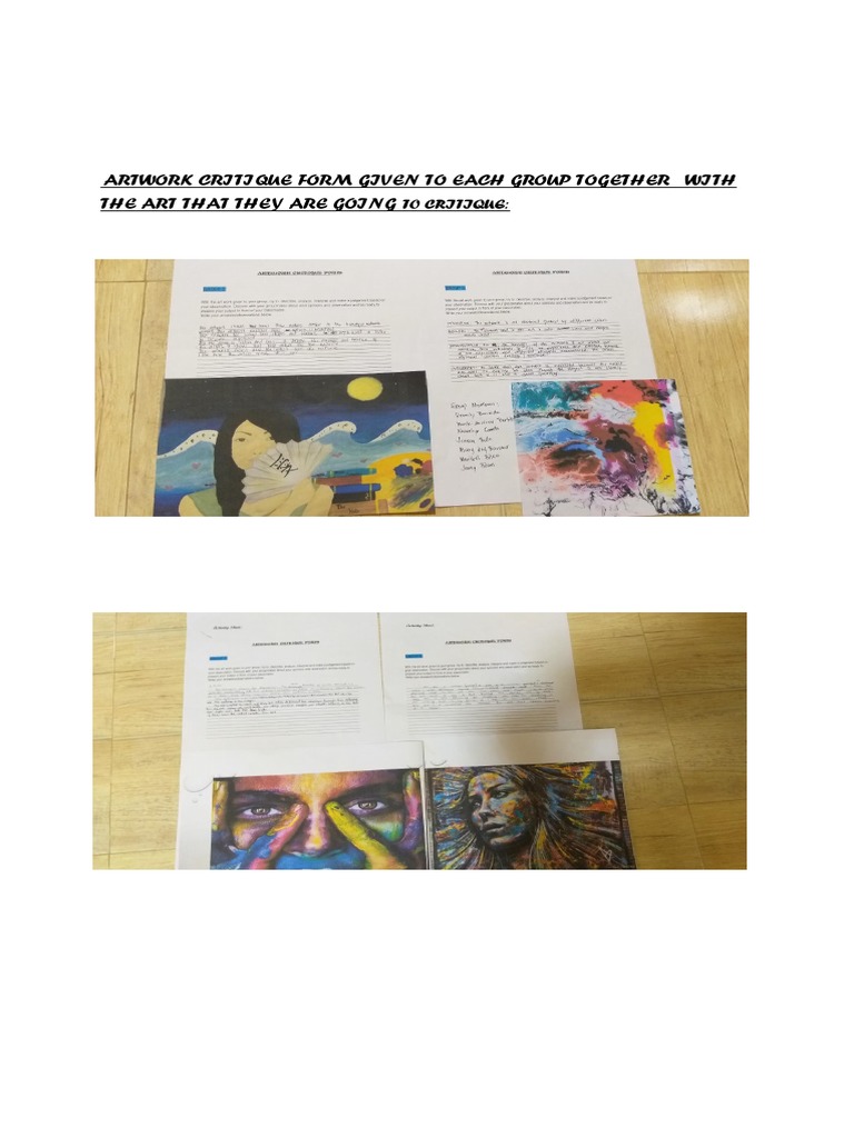 Artwork Critique Form Given To Each Group Together With The Art That ...