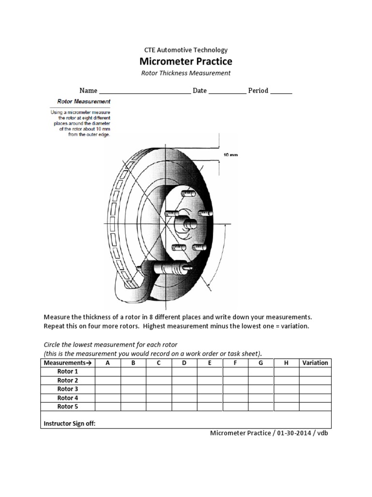 Micrometer Practice: Rotor Thickness Measurement | PDF