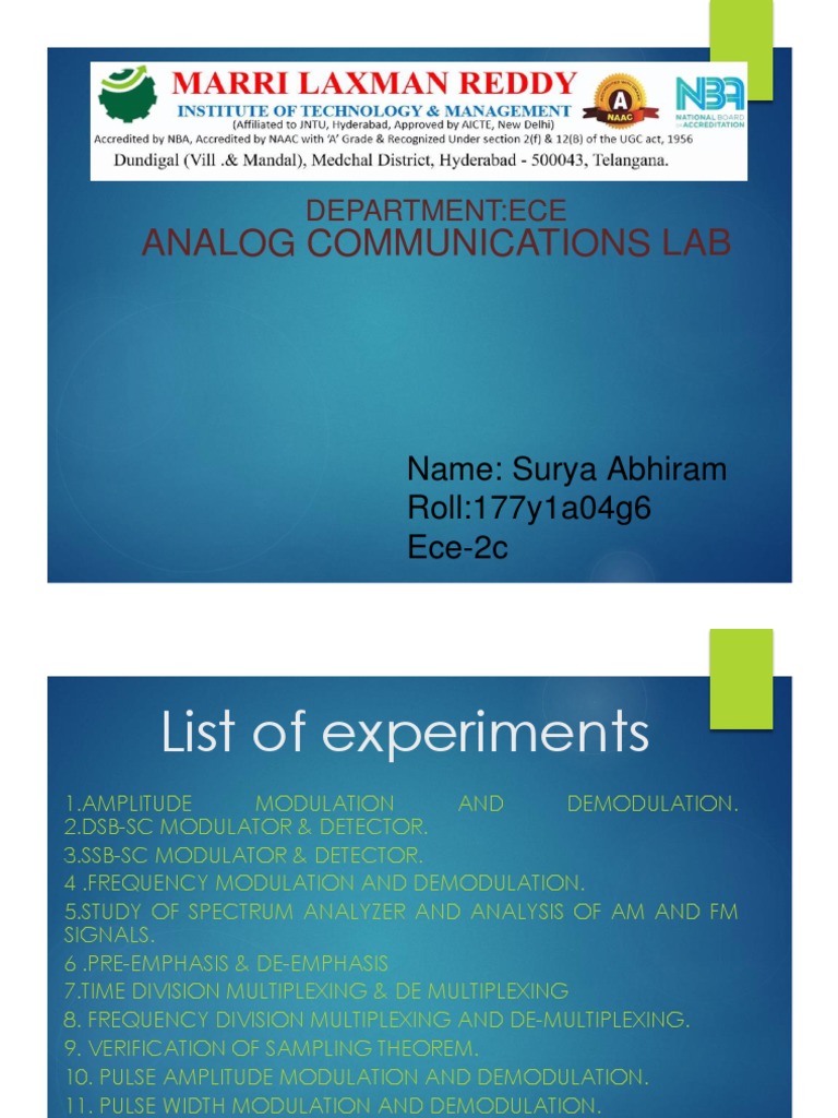 Analog Communications Lab: Department:Ece | PDF | Modulation | Frequency Modulation