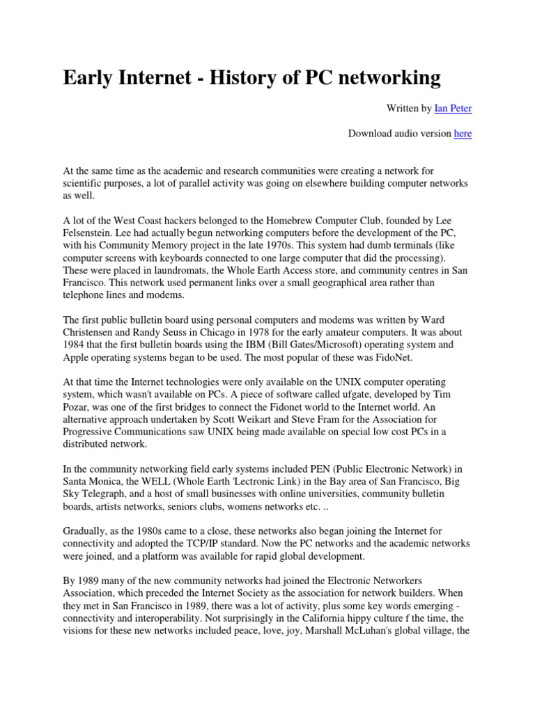 The Early Development of Personal Computer Networking and its Role in ...