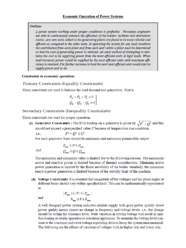 Economic Operation of Power Systems PDF | PDF