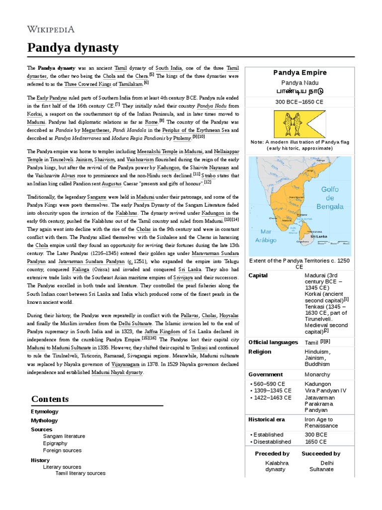Pandya Dynasty | PDF | Tamils | South India