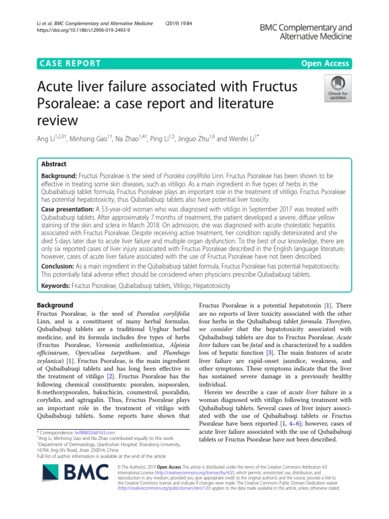 Acute Liver Failure Associated With Fructus Psoraleae: A Case Report ...