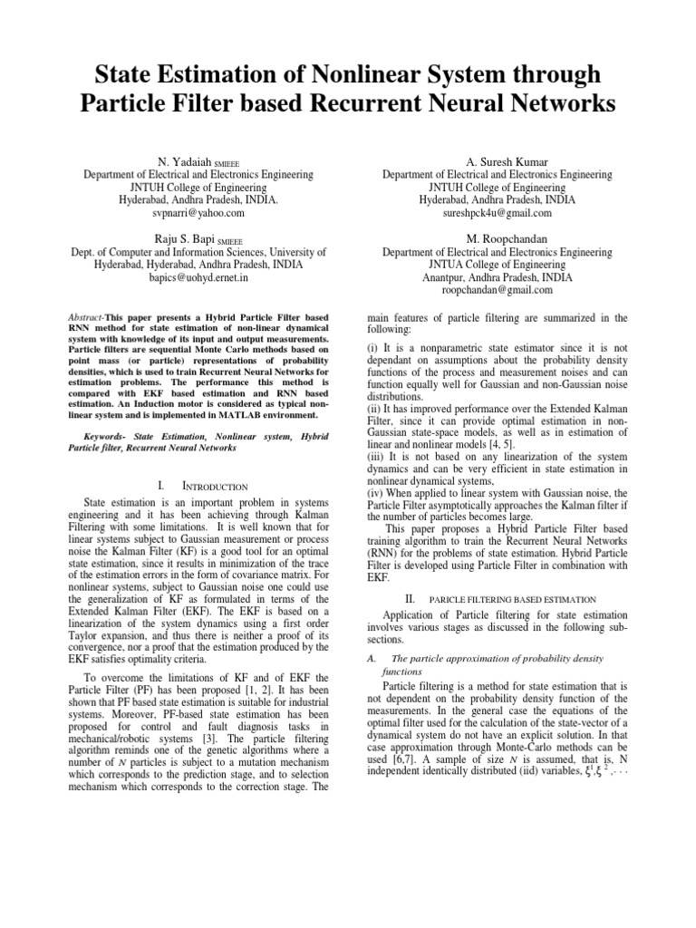 State Estimation Of Nonlinear System Through Particle Filter Based Recurrent Neural Networks