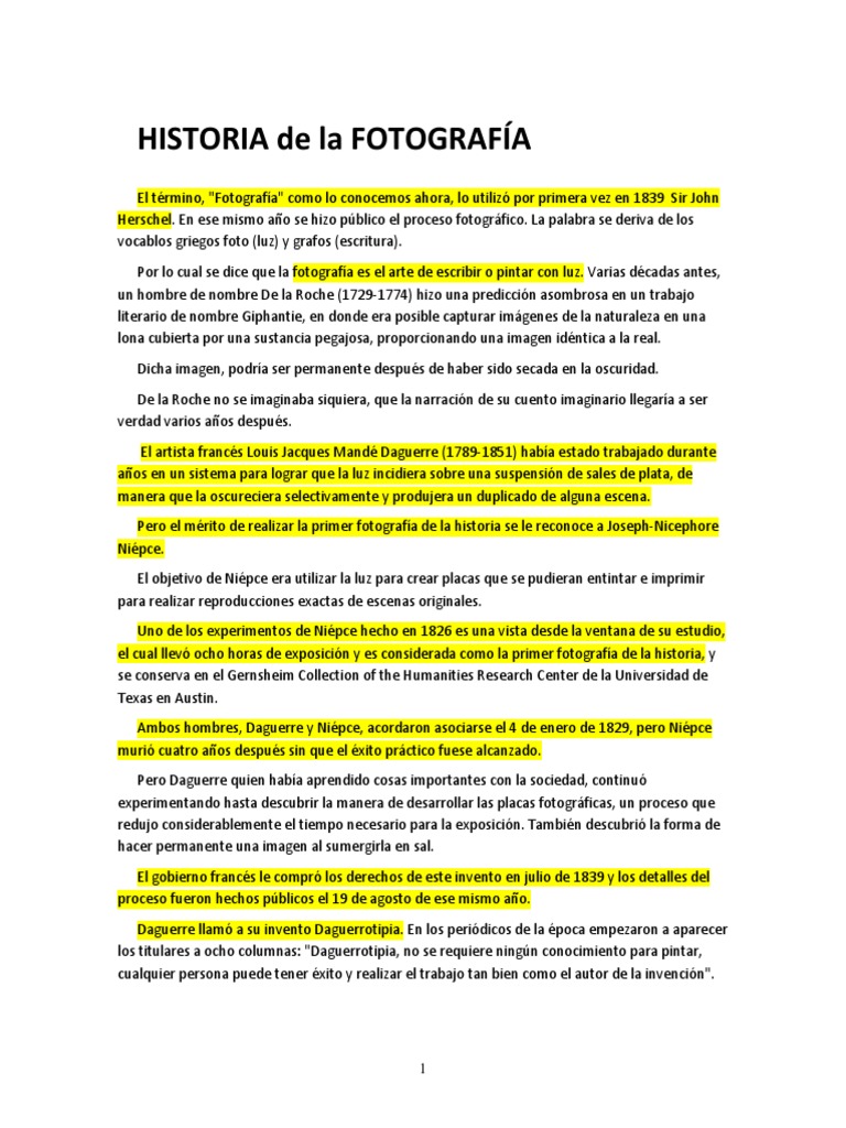Historia de La Fotografia | PDF | Cámara | Imagen