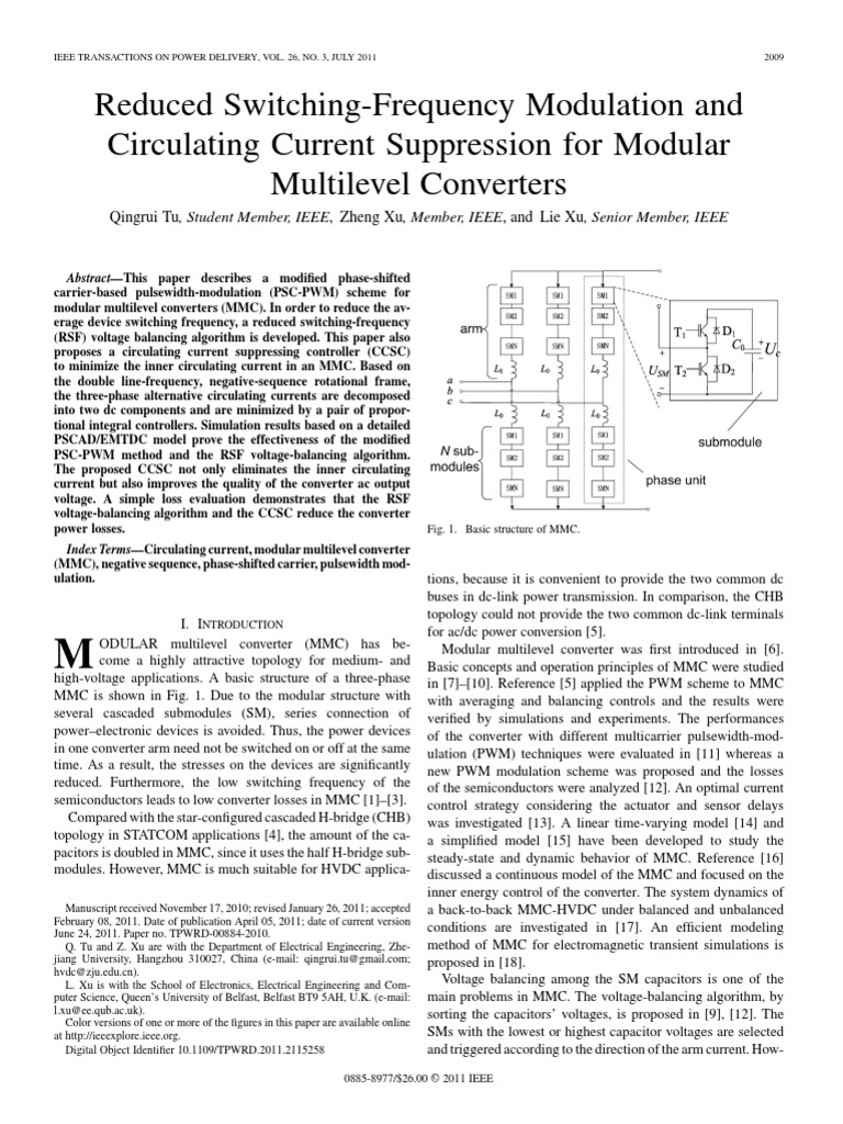 Reduced Switching-Frequency Modulation and Circulating Current Suppression For Modular ...