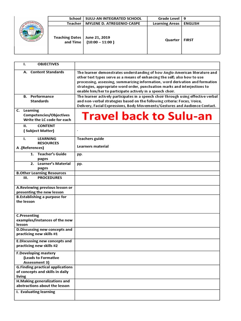 Daily Lesson Log for Grade 9 English | PDF | Educational Assessment ...
