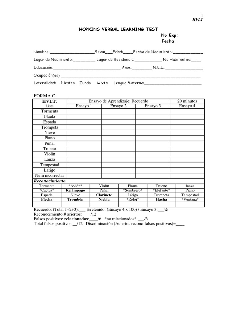 Hopkins Verbal Learning Test | PDF | Naturaleza | Bebidas