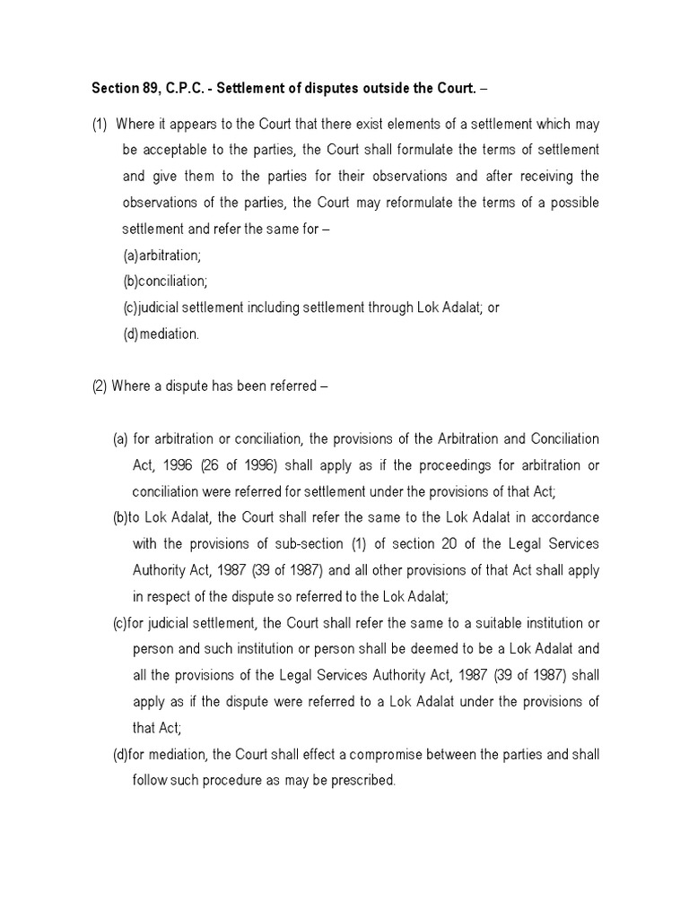 Settlement of disputes outside court under Section 89 CPC | PDF