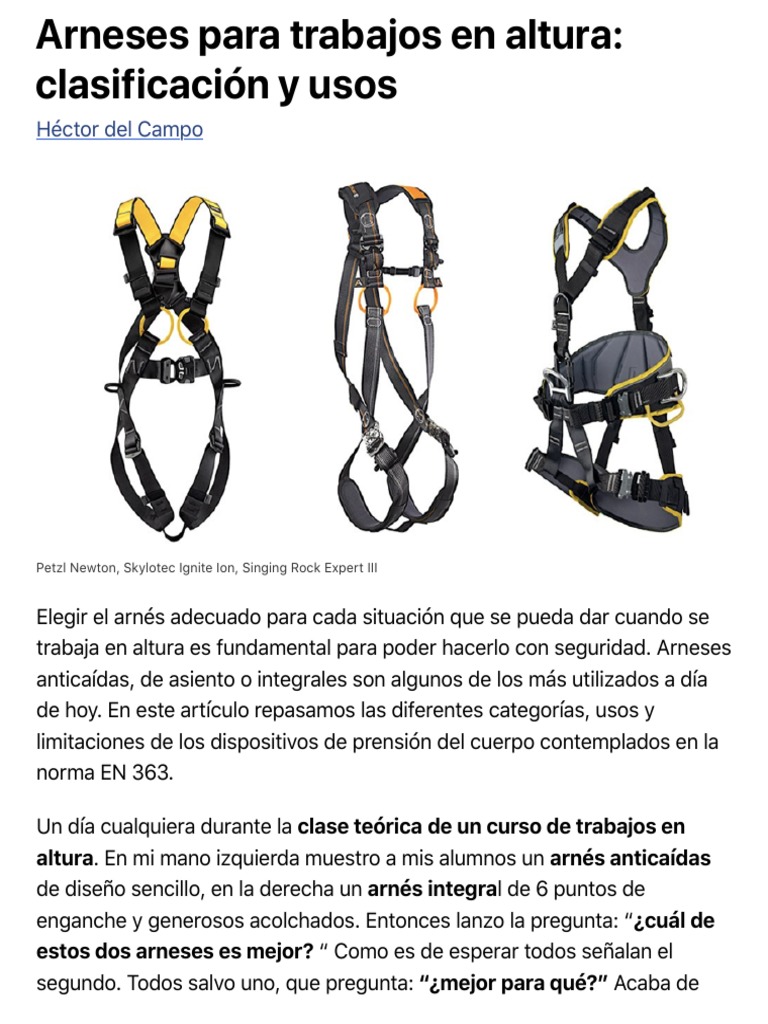 Arneses para Trabajos en Altura: Clasificación y Usos | PDF | Usuario ...