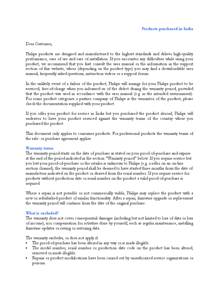 IND Philips Warranty Statement PDF | PDF | Computer Network | Cable ...