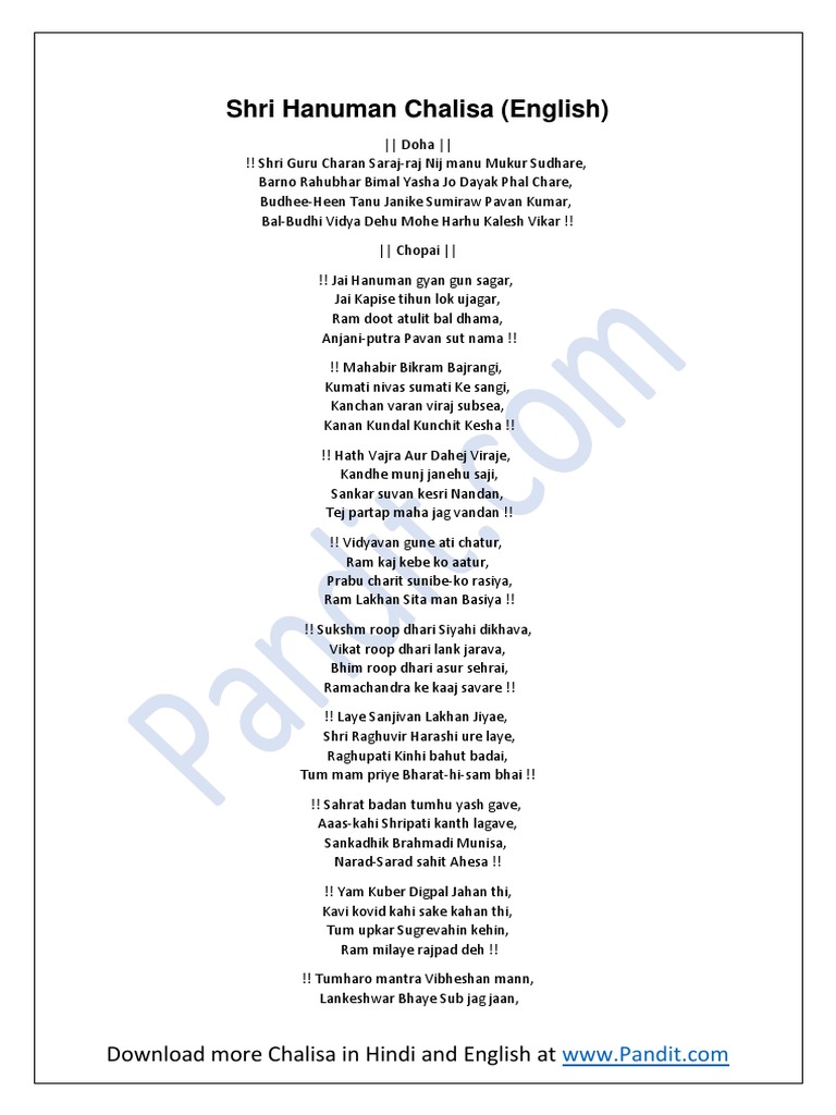Shri Hanuman Chalisa in English PDF | PDF | Hindu Literature | Indian ...