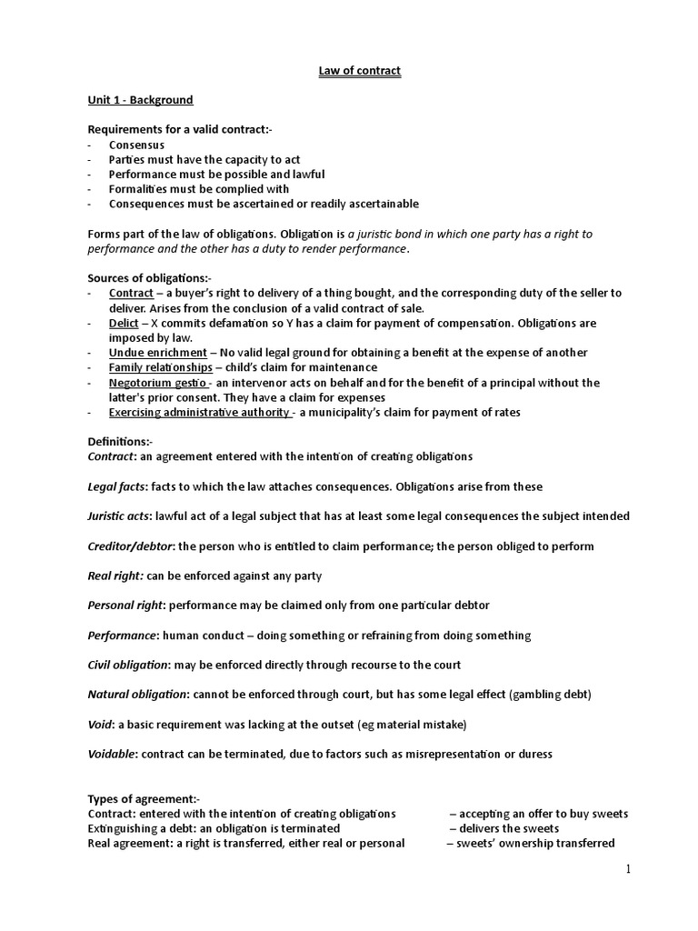 Law of Contract Unit 1 - Background Requirements For A Valid Contract ...