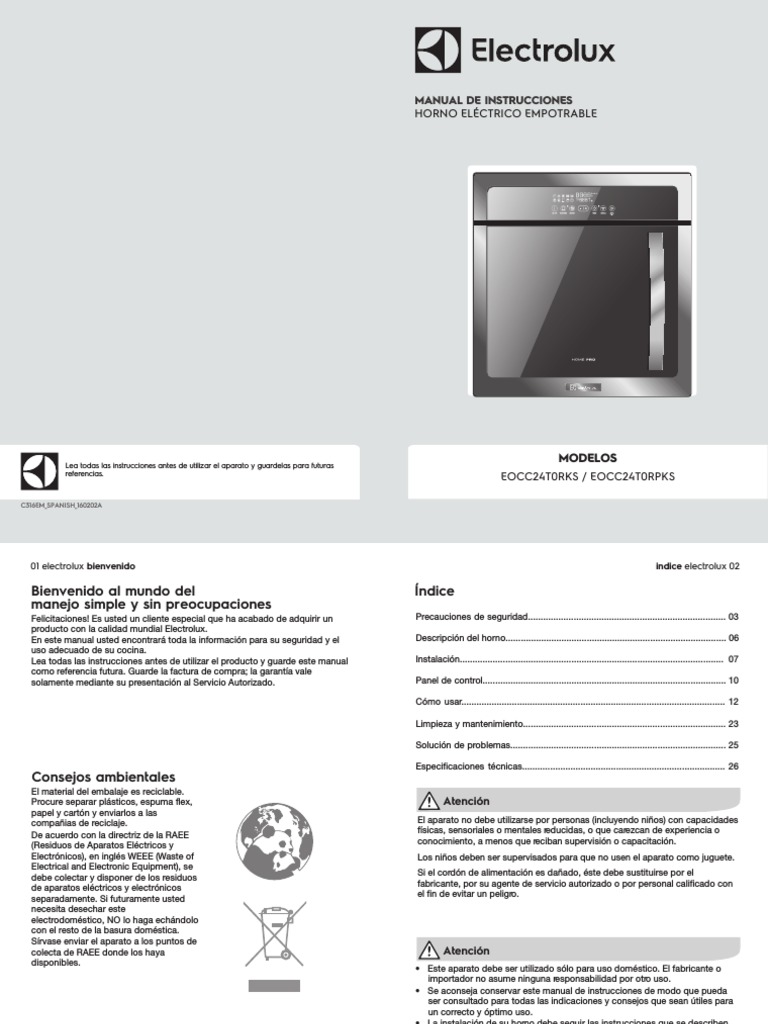 Manual De Instrucciones: Horno Eléctrico Empotrable | Carne | Enchufes y tomas de corriente alterna