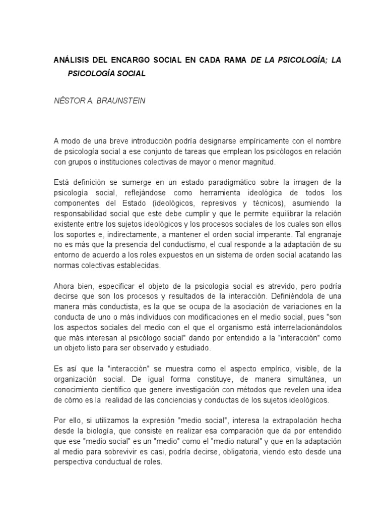 Resumen Braunstein | PDF | Psicología Social | Ideologías