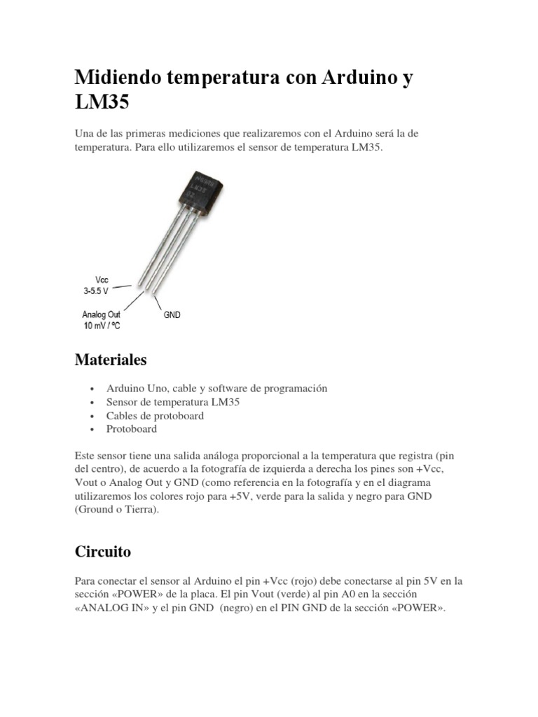Midiendo Temperatura Con Arduino y LM35 | PDF | Arduino | Tecnología digital