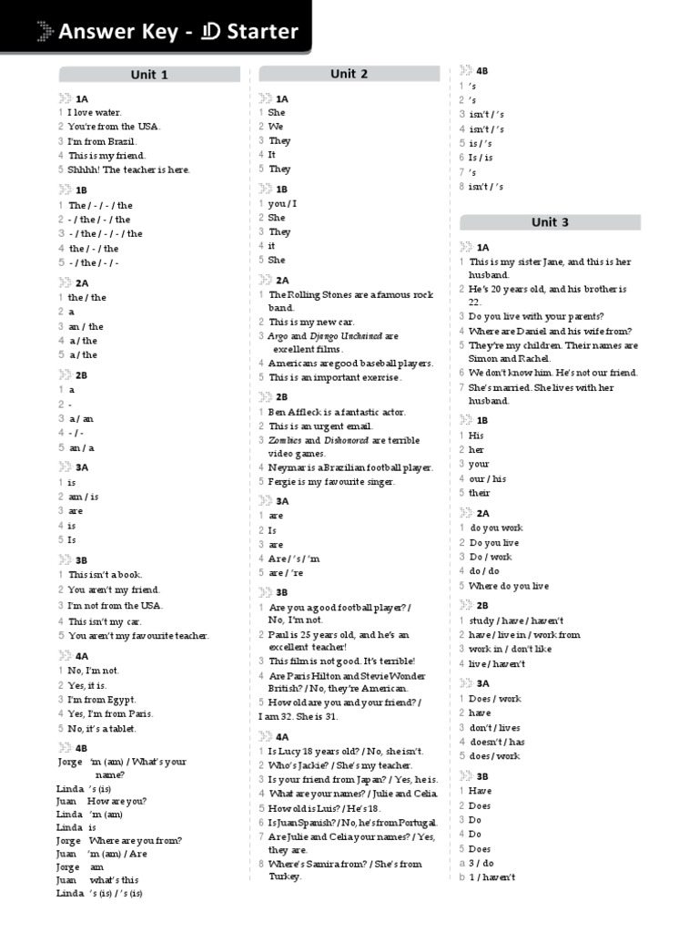 English Grammar Answer Key Guide | PDF | Foods