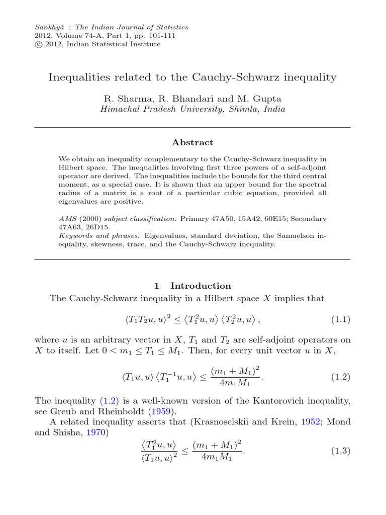 Inequality Cauchy Schwarz | PDF | Hilbert Space | Eigenvalues And Eigenvectors