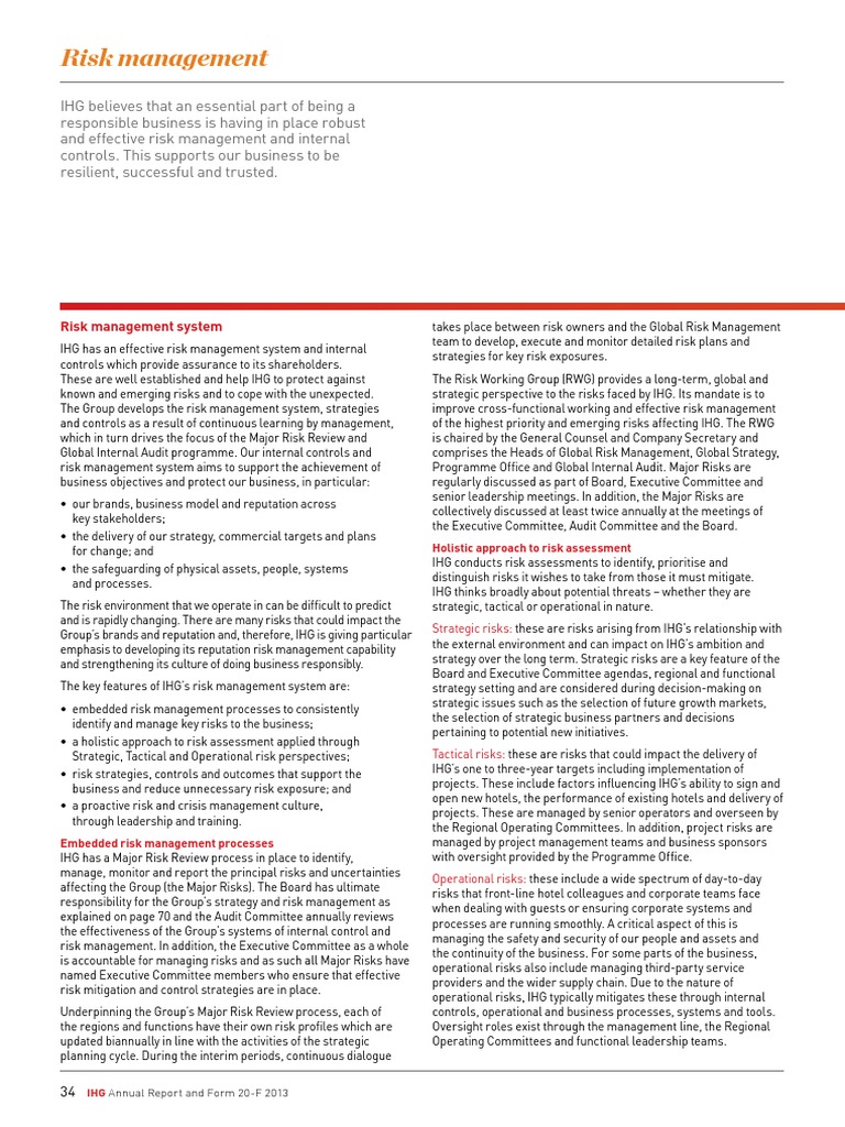 IHG Risk Management Framework Overview | PDF | Risk Management ...