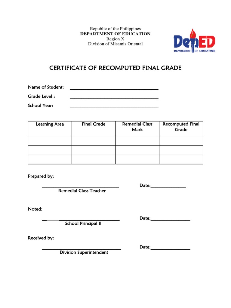 Recomputed Grades Form | PDF