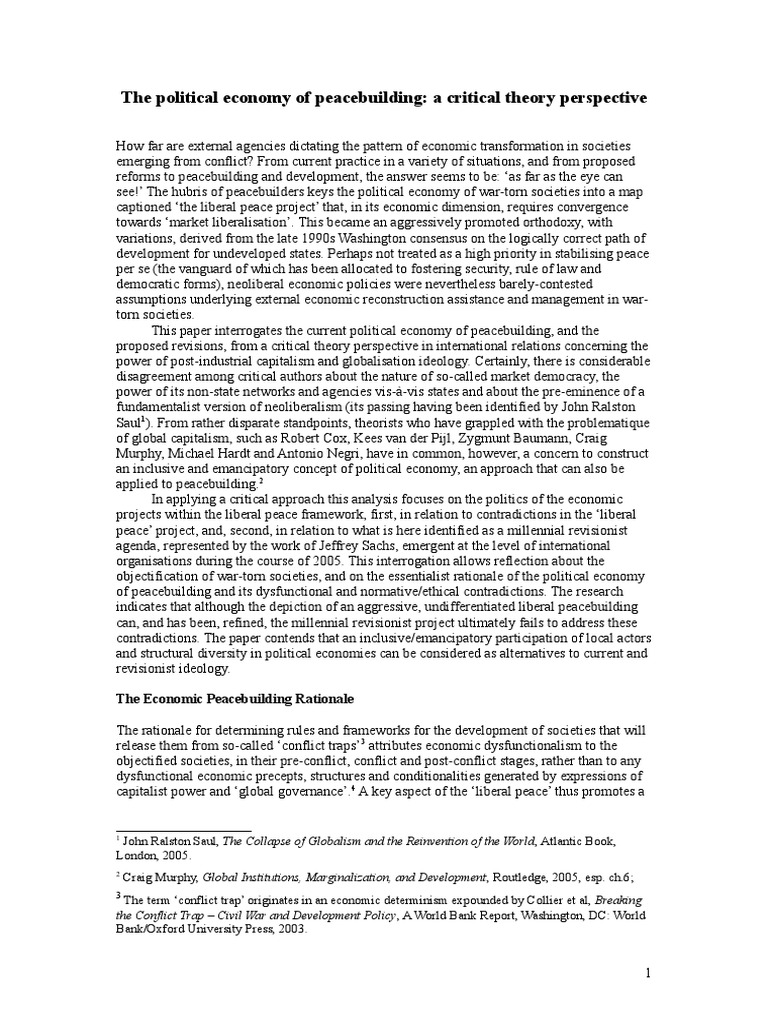 The Political Economy of Peacebuilding: A Critical Theory Perspective ...
