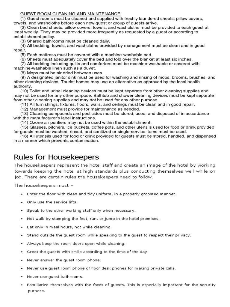 Guest Room Cleaning, Care and Maintenance | PDF | Bedding | Bathroom